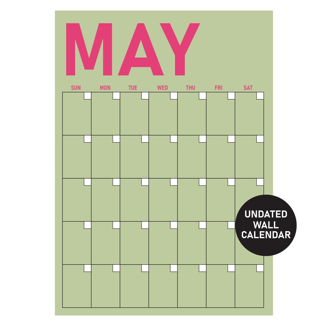 Large Monthly Wall Calendar Printable Bright, Undated Wall Calendar ...