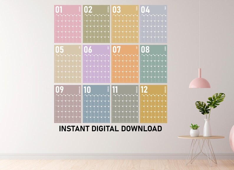 Large Monthly Wall Calendar A4 A3, Pastel Wall Planner PDF, Undated ...
