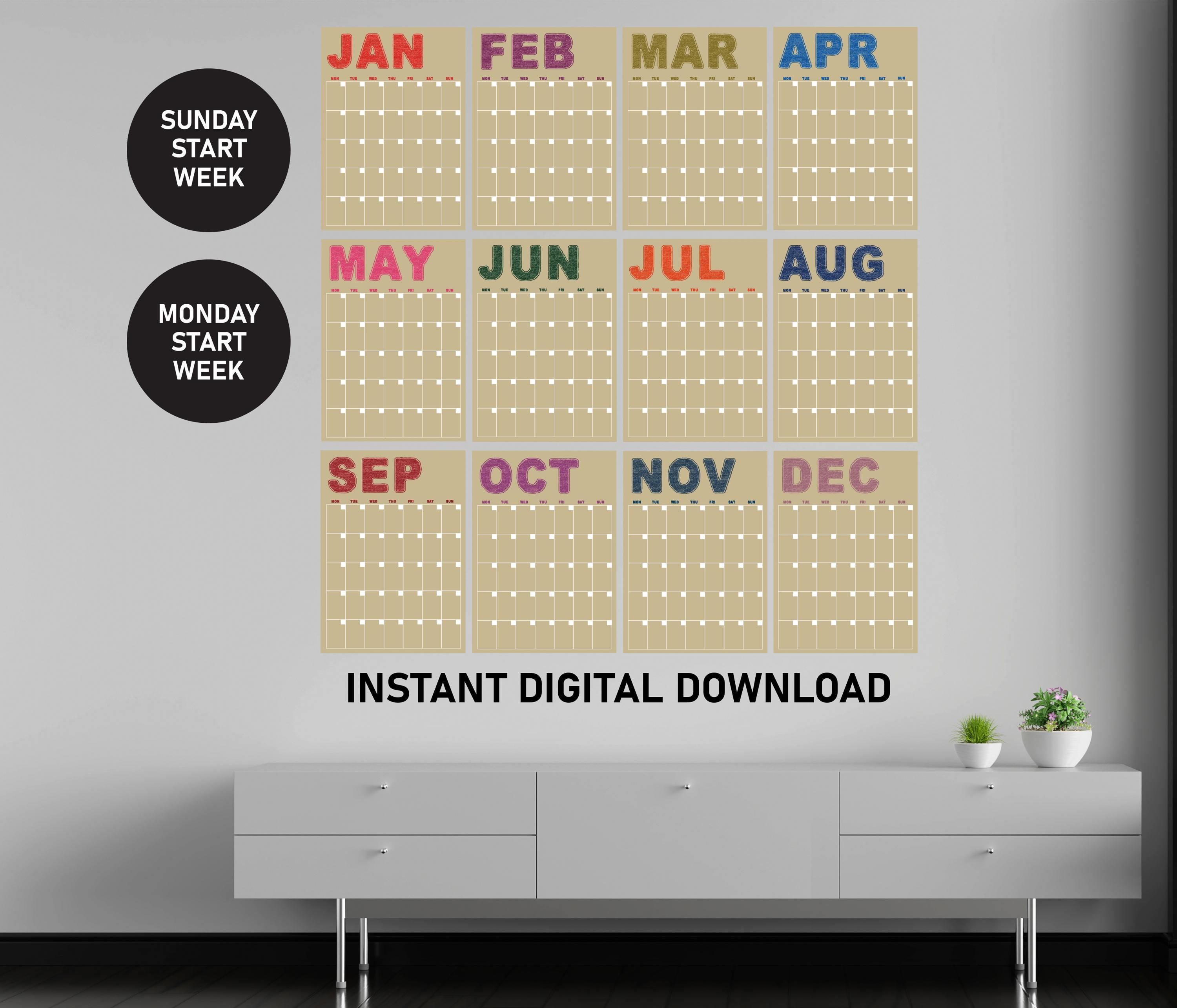 Large Monthly Wall Calendar A4 A3 Size, Undated Wall Planner ...