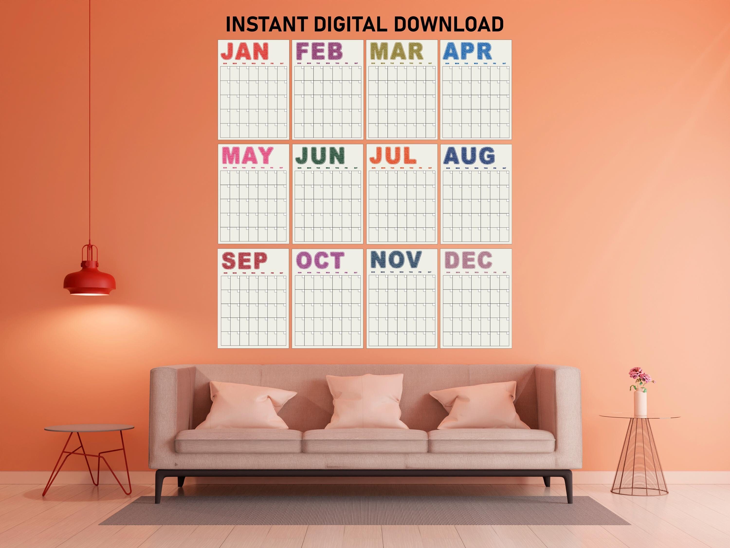 Large Monthly Wall Calendar A4 A3, Pastel Wall Planner PDF, Undated ...