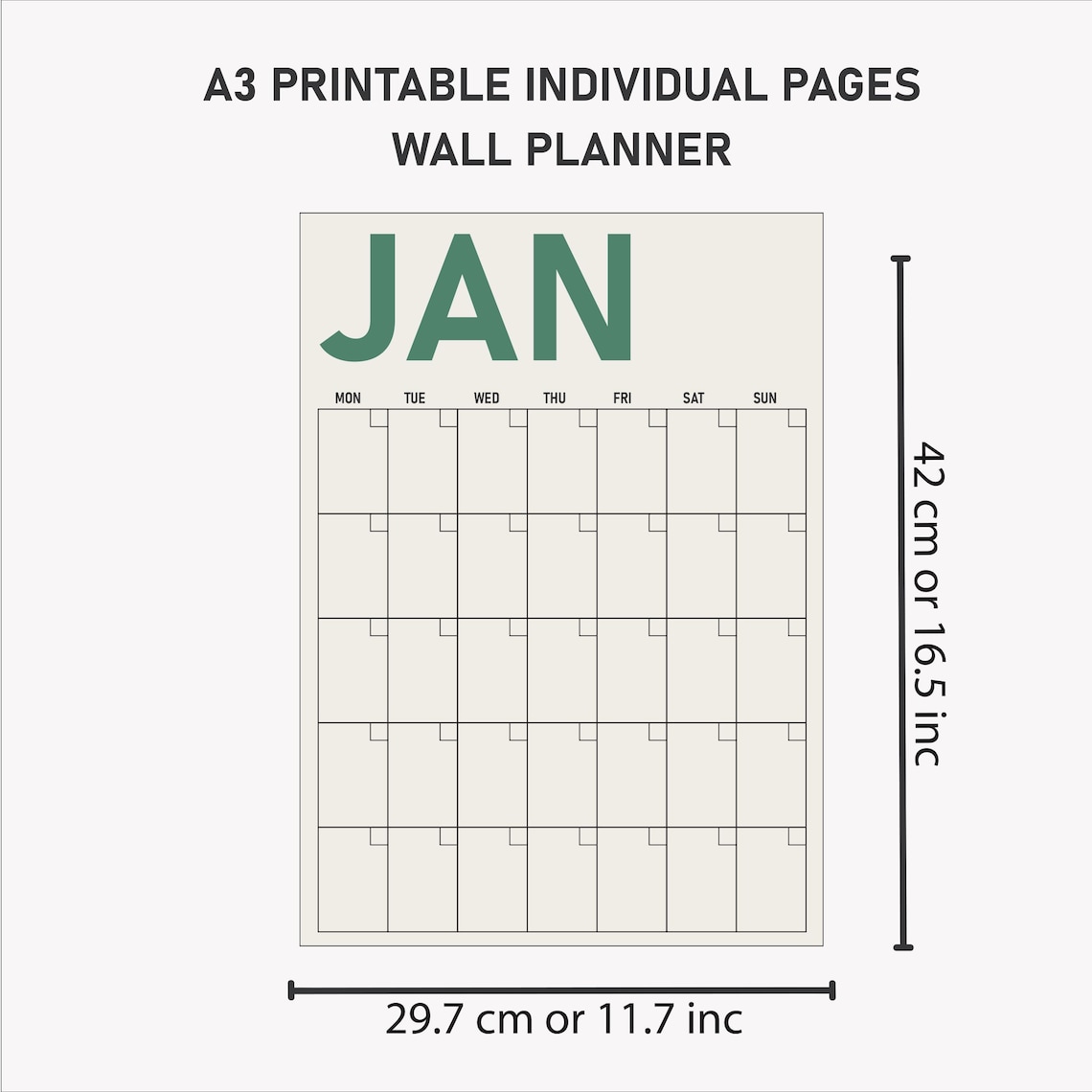 Large Monthly Wall Calendar A3 A4 PDF, Pastel Wall Planner, Undated ...