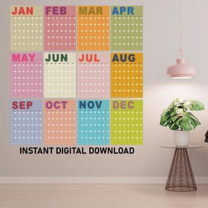 Large Monthly Wall Calendar Printable Bright, Undated Wall Calendar ...