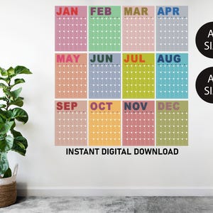 Large Monthly Wall Calendar Printable Bright, Undated Wall Calendar ...