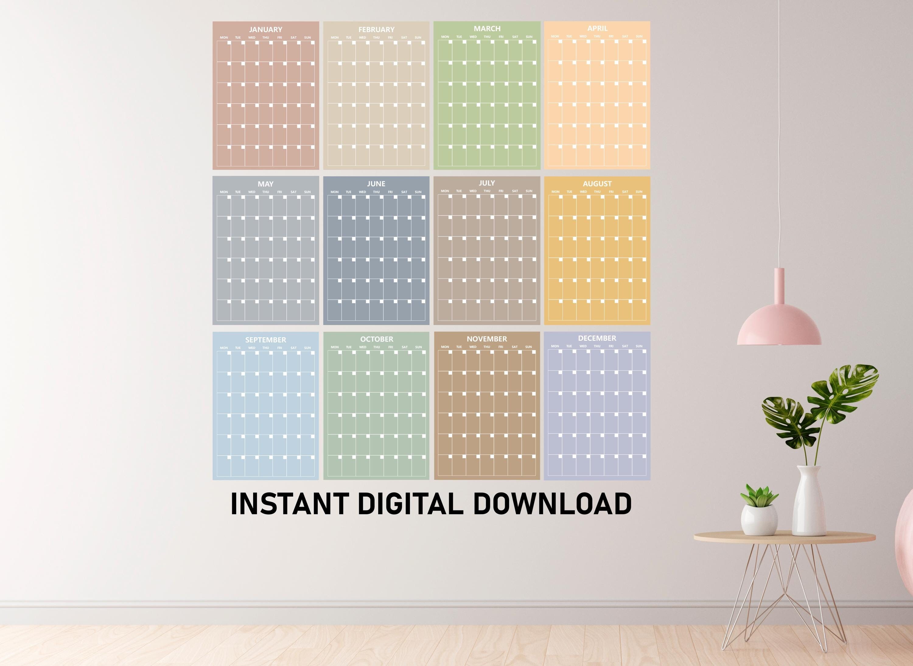 Large Monthly Wall Planner A3 A4 PDF, Pastel Wall Calendar, Undated ...