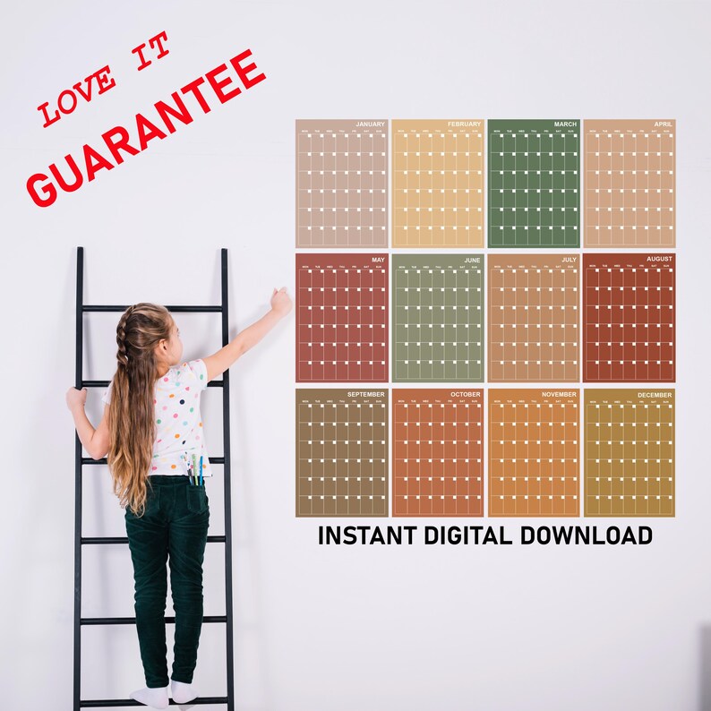 Large Monthly Wall Calendar A3 A4 PDF, Pastel Wall Calendar, Undated ...
