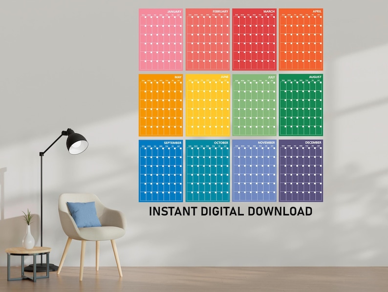 Large Monthly Wall Calendar 2025, Pastel Wall Calendar, Undated Wall ...