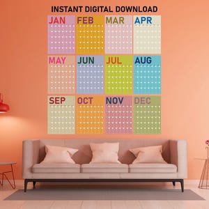 Large Monthly Wall Calendar Printable Bright, Pastel Wall Planner 2025 ...