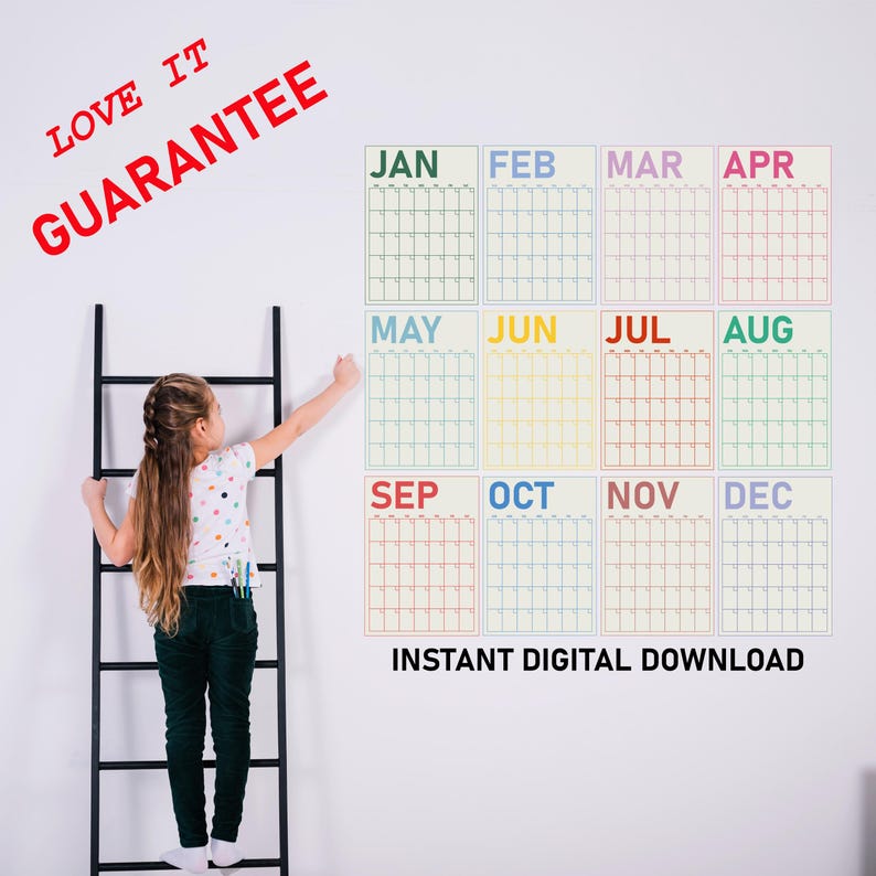 Large Monthly Wall Calendar Printable Bright, Pastel Wall Planner 2025 ...