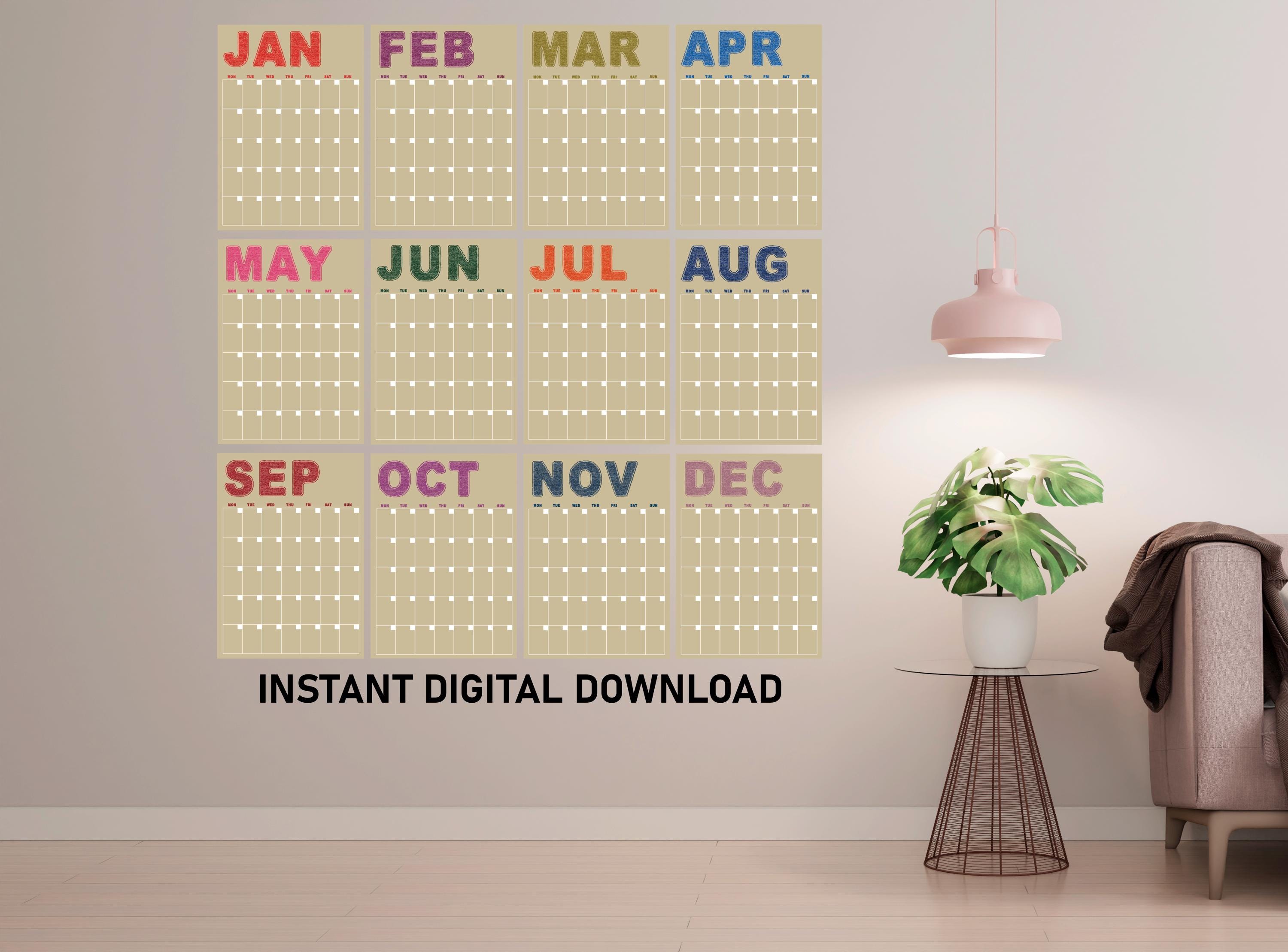Large Monthly Wall Calendar A4 A3 Size, Undated Wall Planner ...