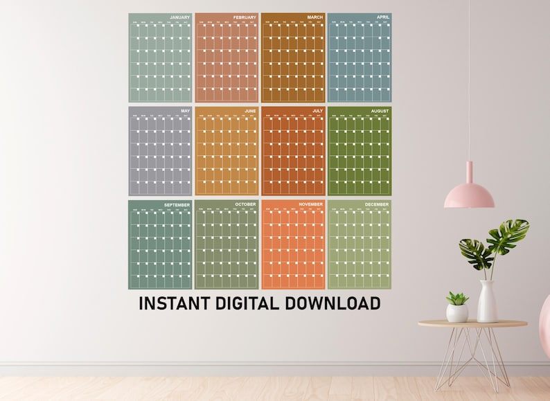 Large Monthly Wall Calendar Printable Bright, Pastel Wall Planner 2025 ...