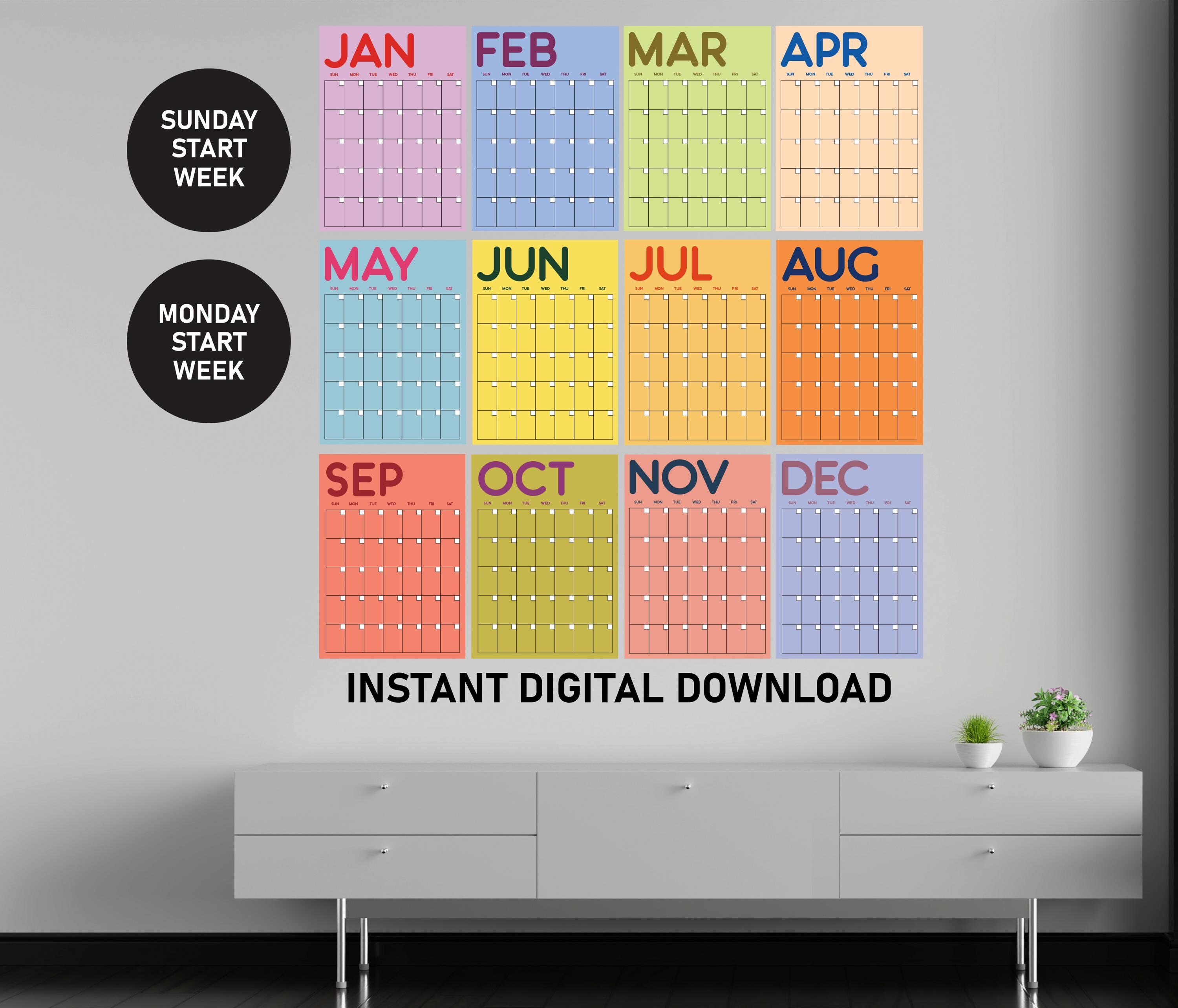 Large Monthly Wall Calendar A4 A3, Pastel Wall Planner PDF, Undated ...