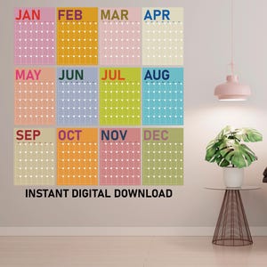 Large Monthly Wall Calendar Printable Bright, Pastel Wall Planner 2025 ...