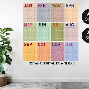 Large Monthly Wall Calendar Printable Bright, Undated Wall Calendar ...