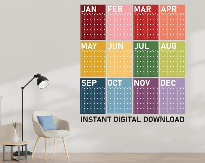 Large Monthly Wall Calendar A3 A4 PDF, Yearly Wall Calendar, Undated ...