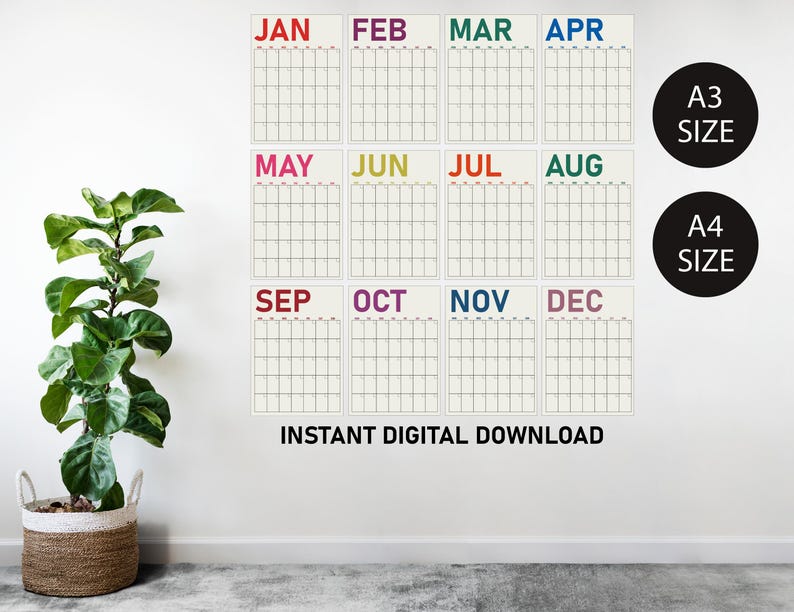 Large Monthly Wall Calendar A4 A3 Size, Undated Wall Calendar ...