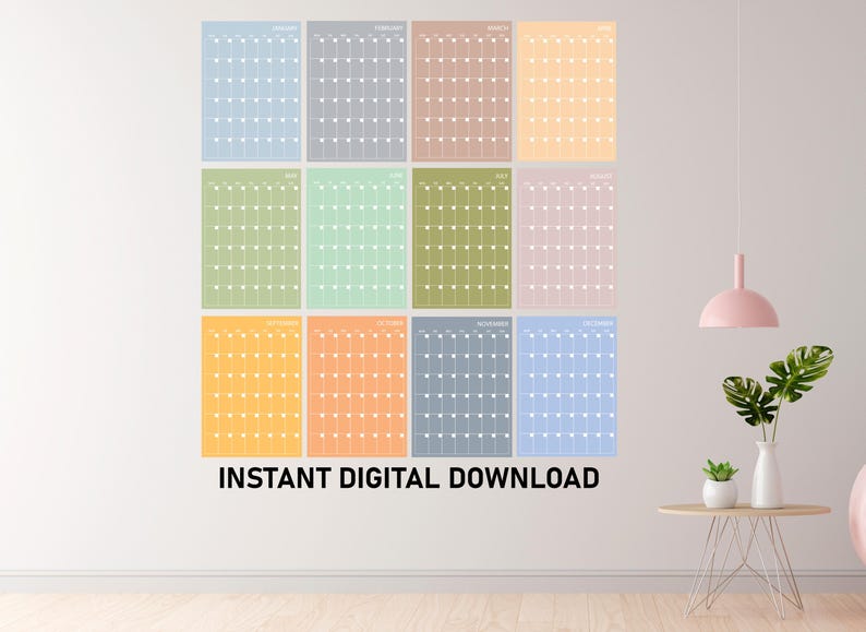 Large Monthly Wall Calendar Printable Bright, Pastel Wall Planner 2025 ...