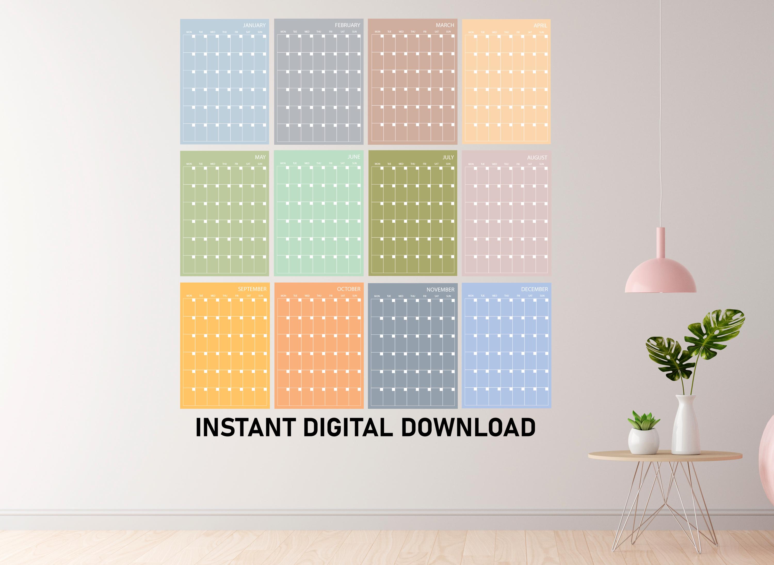Large Monthly Wall Calendar Printable Bright, Pastel Wall Planner 2025 ...