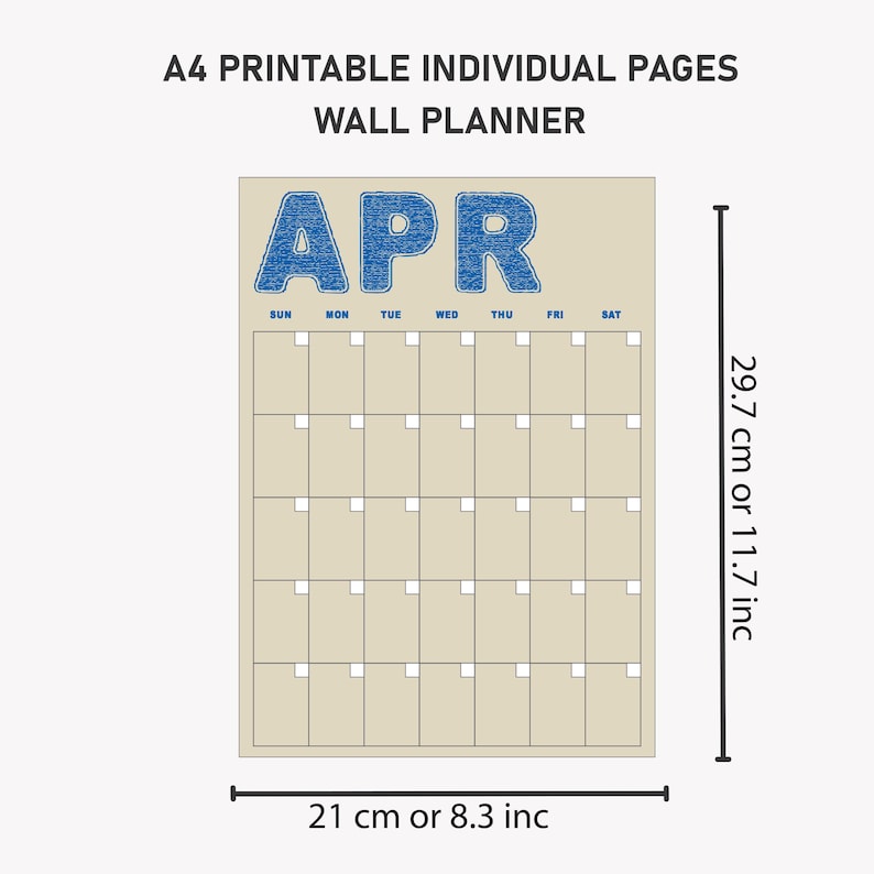 Large Monthly Wall Calendar Printable Bright, Undated Wall Calendar ...