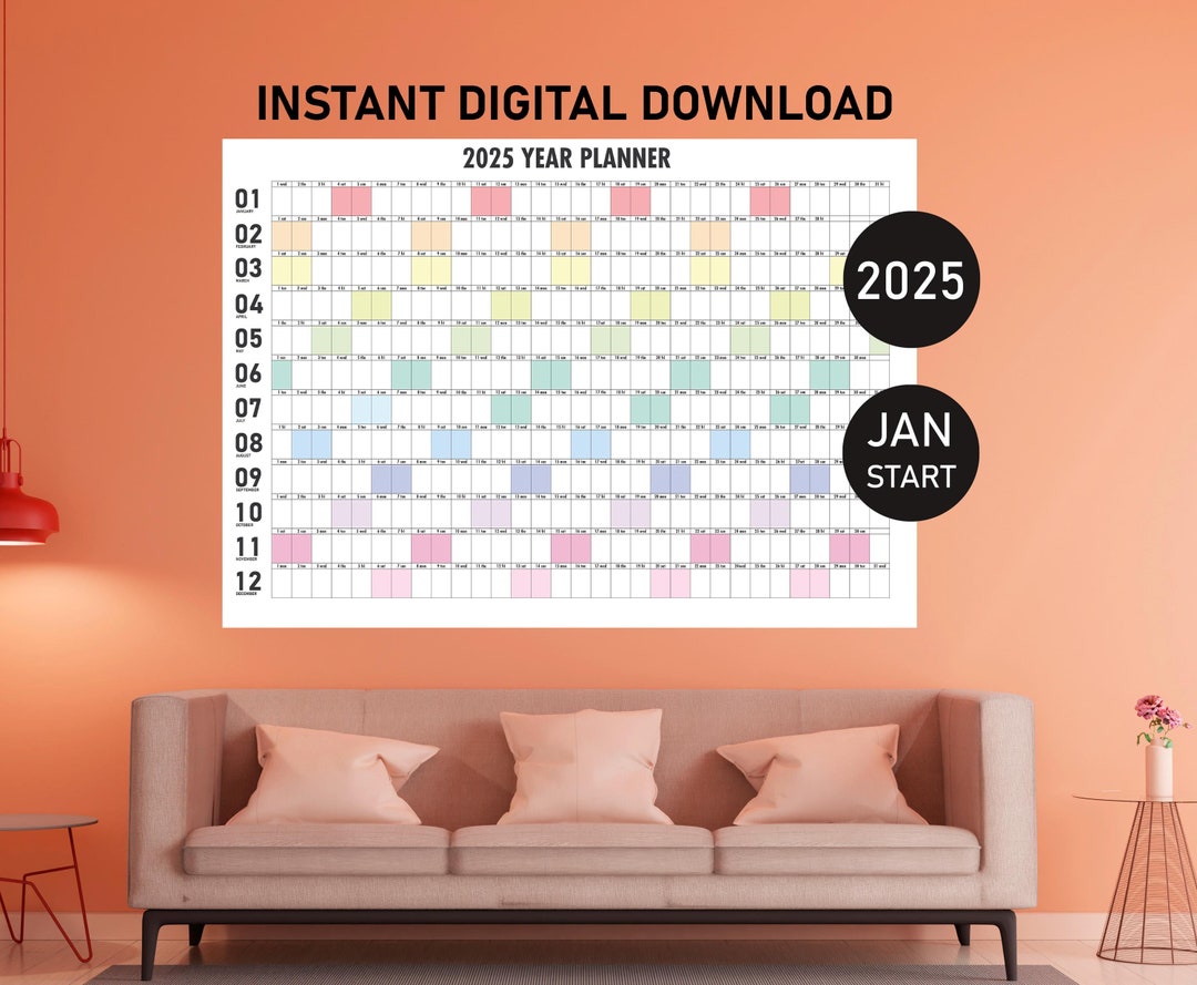 Giant 2025 Wall Calendar Printable, 2025 Wall Planner PDF, Annual ...