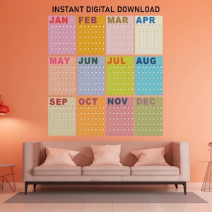 Large Monthly Wall Calendar Printable Bright, Undated Wall Calendar ...