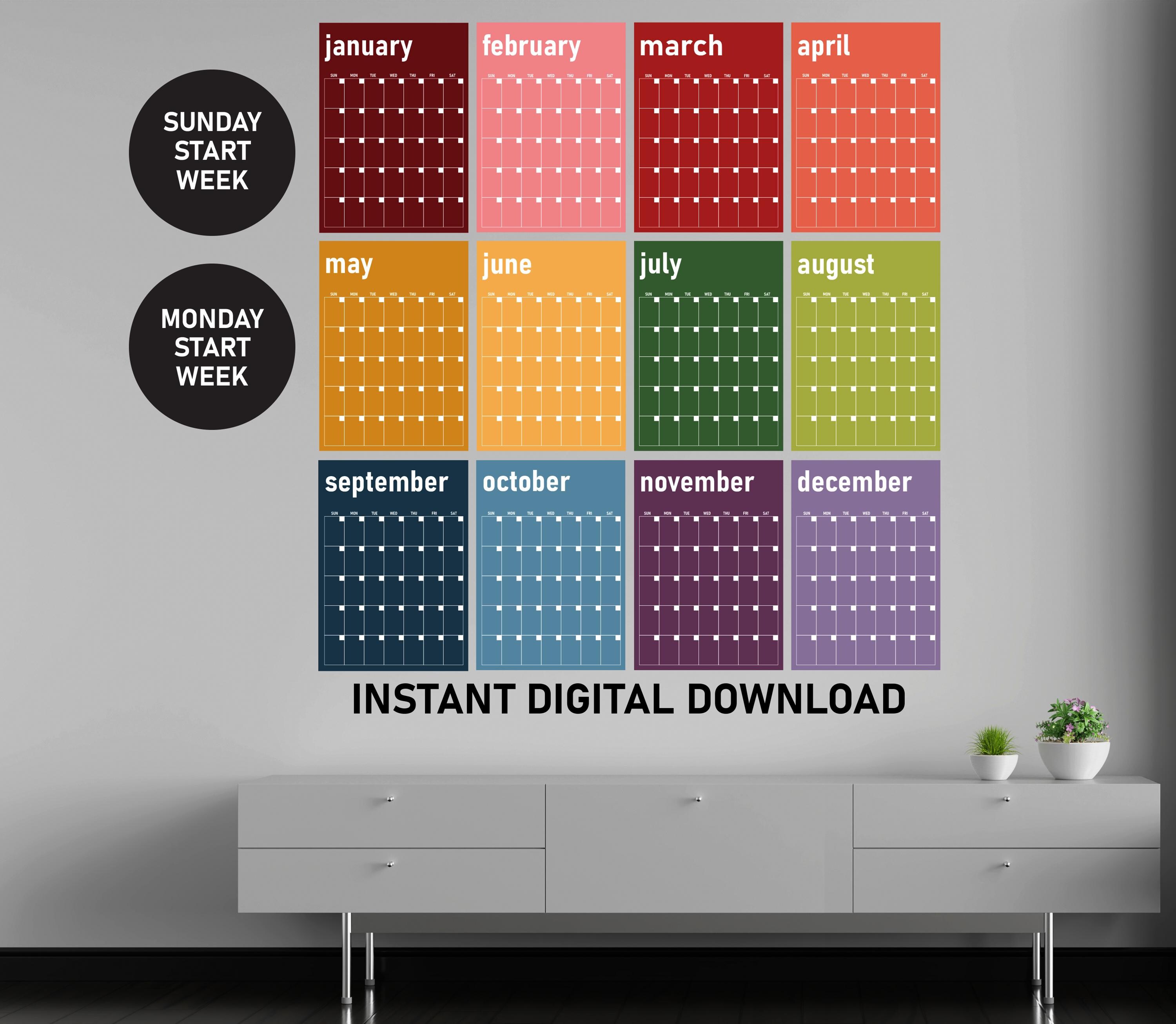 Large Monthly Wall Calendar A3 A4 PDF, Yearly Wall Calendar, Undated ...