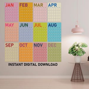 Large Monthly Wall Calendar Printable Bright, Pastel Wall Planner 2025 ...