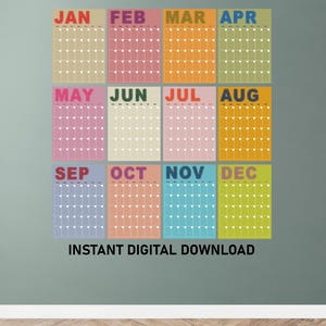 Large Monthly Wall Calendar Printable Bright, Undated Wall Calendar ...
