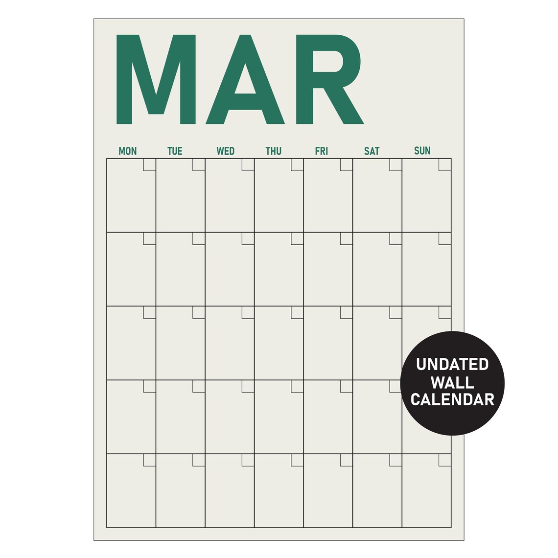 Large Monthly Wall Calendar A4 A3 Size, Undated Wall Calendar ...