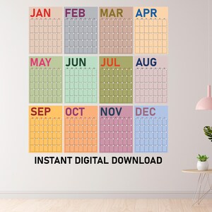 Large Monthly Wall Calendar Printable Bright, Undated Wall Calendar ...