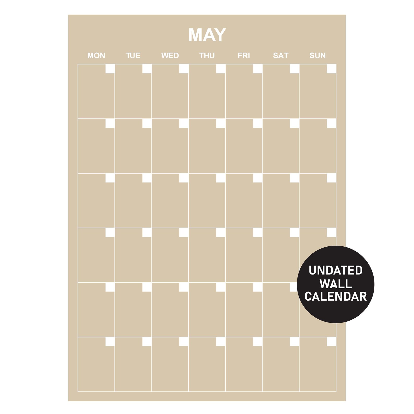 Large Monthly Wall Calendar Printable Bright, Undated Wall Calendar ...