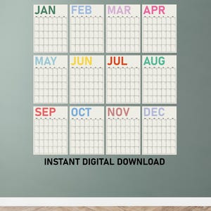 Large Monthly Wall Calendar A3 A4 PDF, Pastel Wall Planner, Undated ...