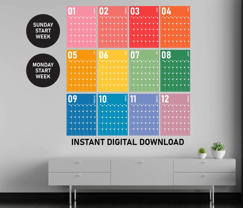 Large Monthly Wall Calendar A4 A3 Size, Undated Wall Calendar ...