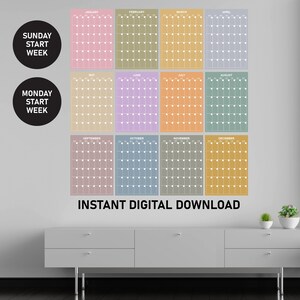 Large Monthly Wall Calendar Printable Bright, Undated Wall Calendar ...