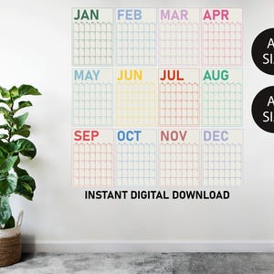 Large Monthly Wall Calendar Printable Bright, Pastel Wall Planner 2025 ...