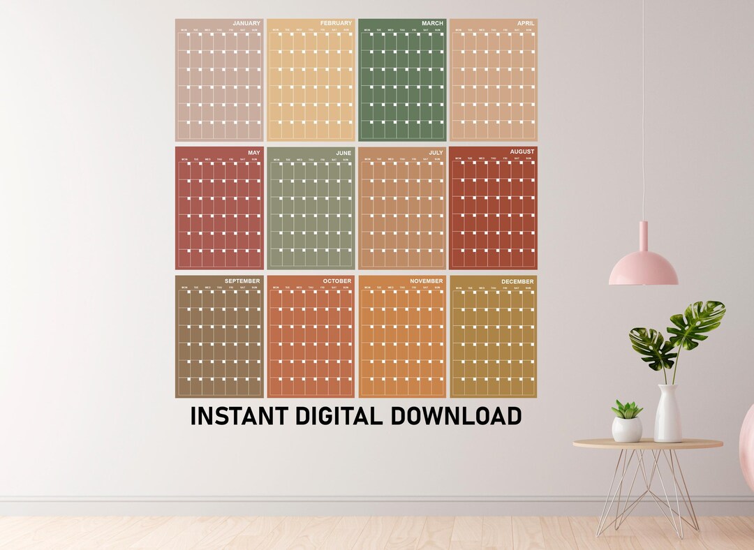 Large Monthly Wall Calendar A3 A4 PDF, Pastel Wall Calendar, Undated ...