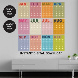 Large Monthly Wall Calendar Printable Bright, Undated Wall Calendar ...