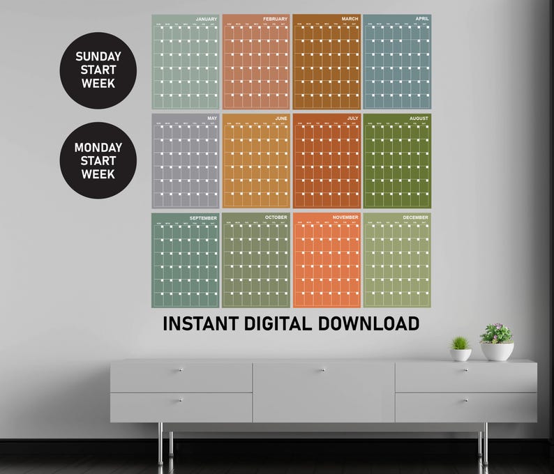 Large Monthly Wall Calendar Printable Bright, Pastel Wall Planner 2025 ...