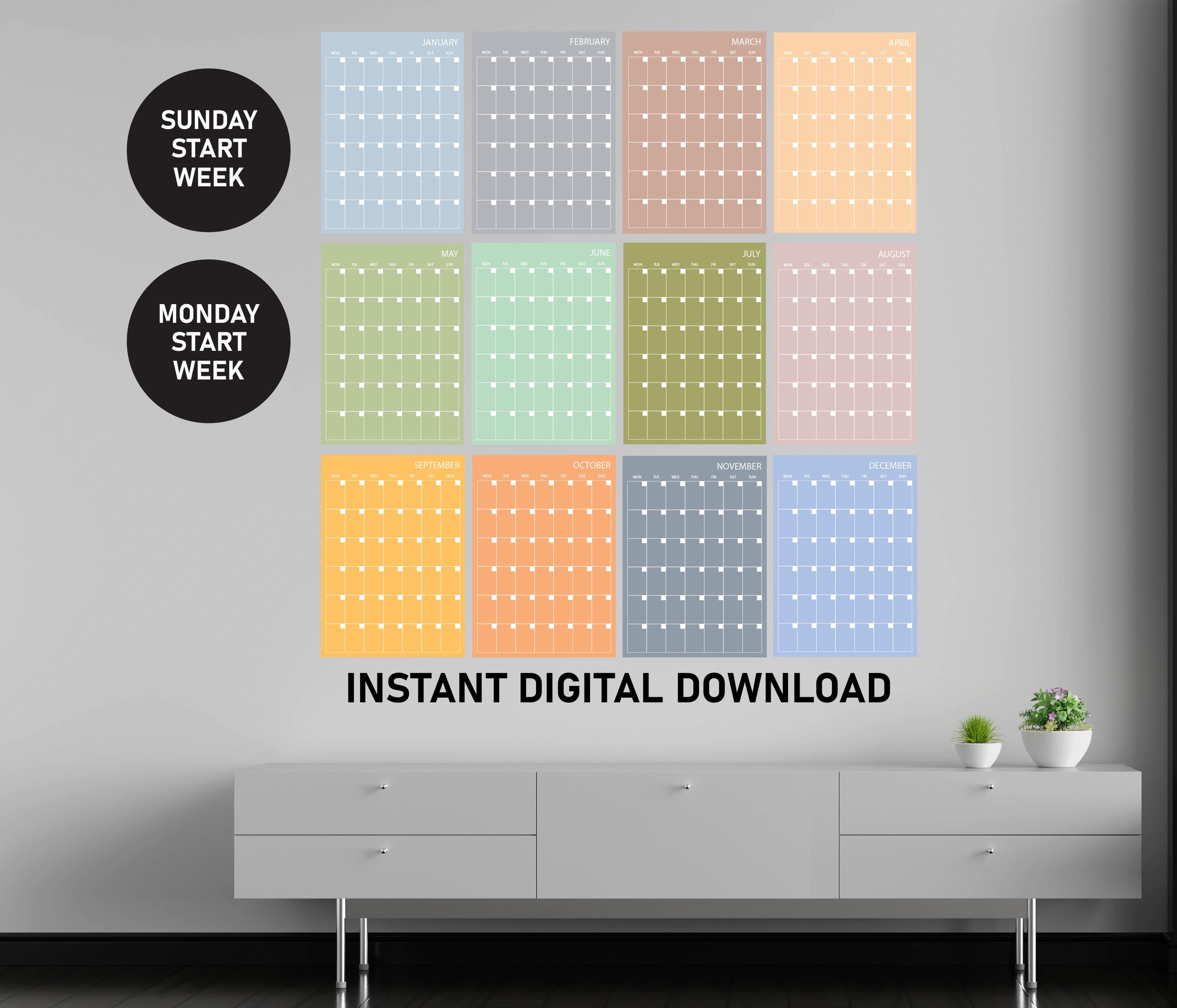 Large Monthly Wall Calendar Printable Bright, Pastel Wall Planner 2025 ...