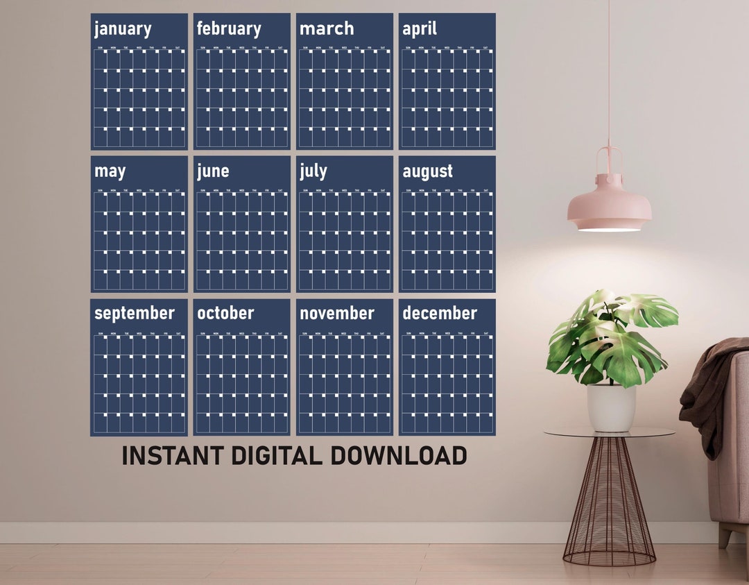Large Monthly Wall Calendar A3 A4 PDF, Yearly Wall Calendar, Undated ...