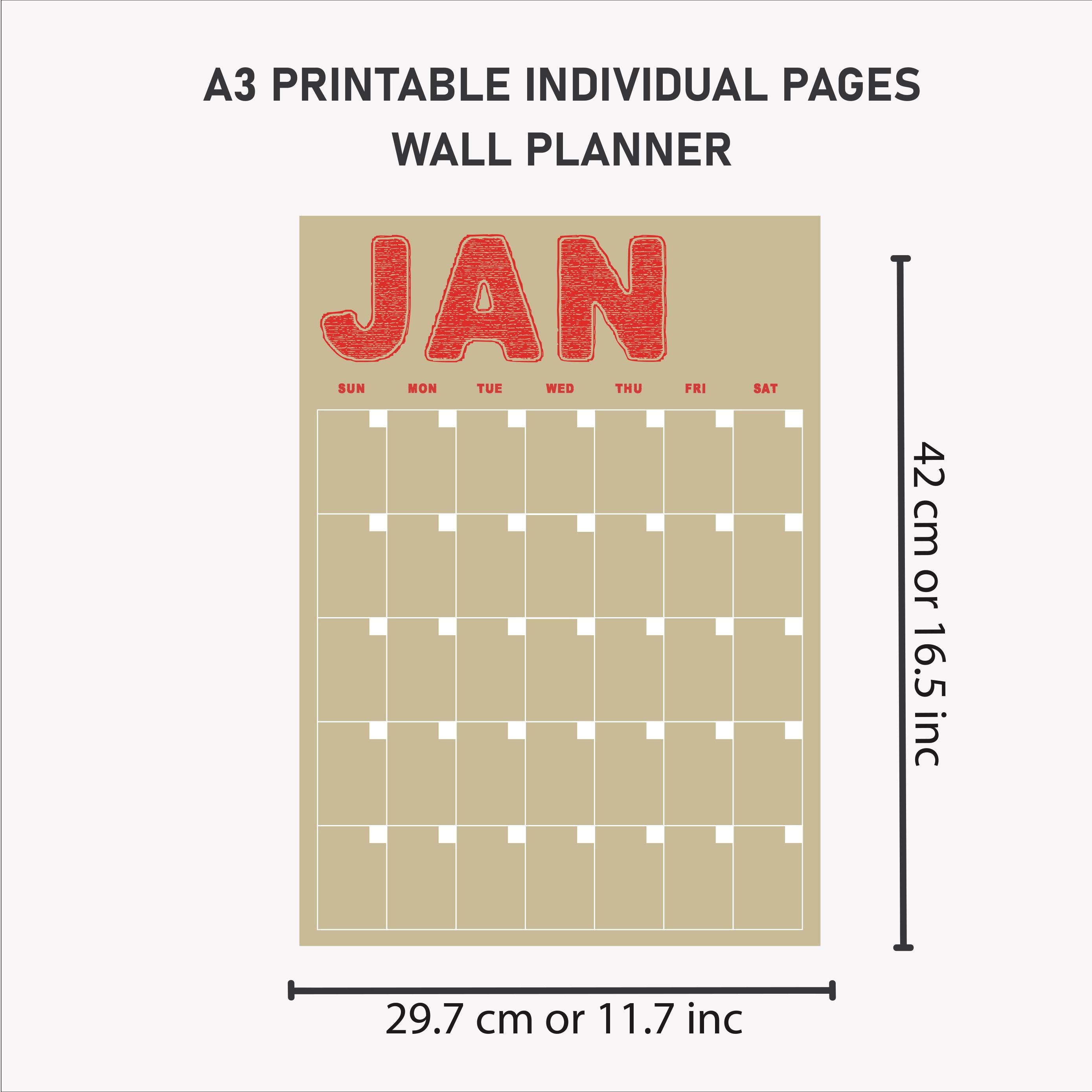 Large Monthly Wall Calendar Printable Bright, Undated Wall Calendar ...