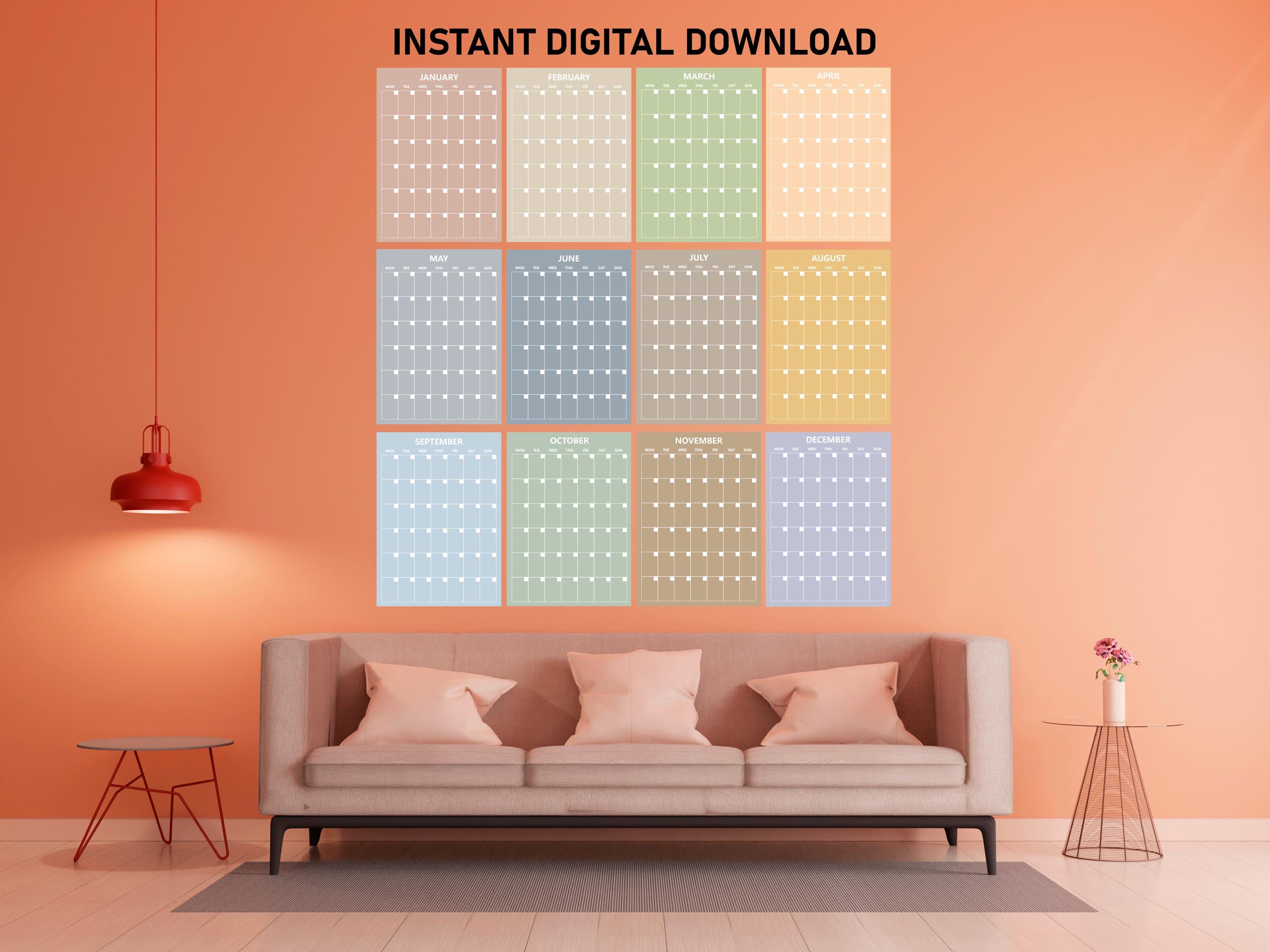 Large Monthly Wall Planner A3 A4 PDF, Pastel Wall Calendar, Undated ...