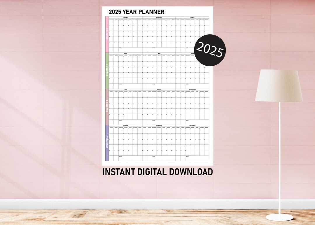 Large Monthly Wall Planner Printable Bright, Calendar 2025, Monthly ...