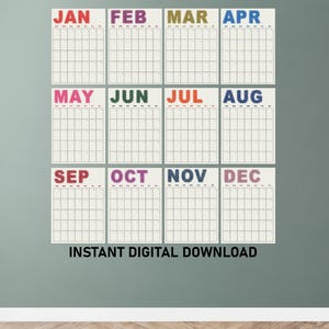 Large Monthly Wall Calendar A4 A3, Pastel Wall Planner PDF, Undated ...