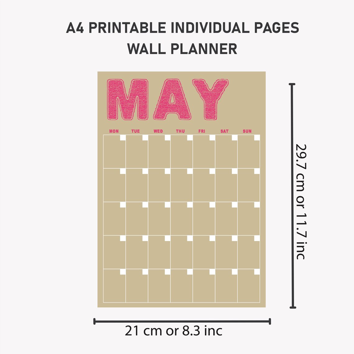 Large Monthly Wall Calendar A4 A3 Size, Undated Wall Planner ...