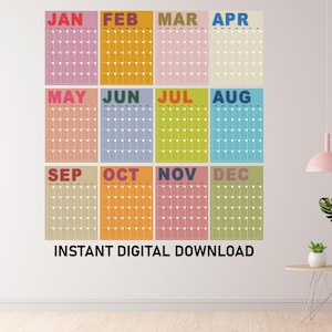 Large Monthly Wall Calendar Printable Bright, Undated Wall Calendar ...
