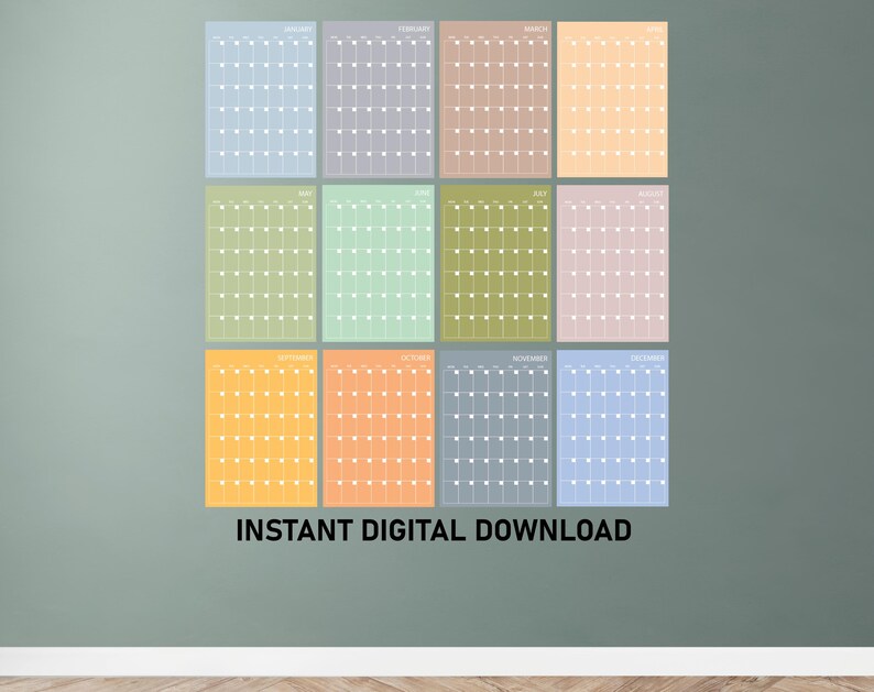 Large Monthly Wall Calendar Printable Bright, Pastel Wall Planner 2025 ...