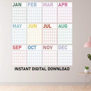 Large Monthly Wall Calendar Printable Bright, Pastel Wall Calendar 2025 ...