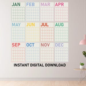 Large Monthly Wall Calendar Printable Bright, Pastel Wall Planner 2025 ...