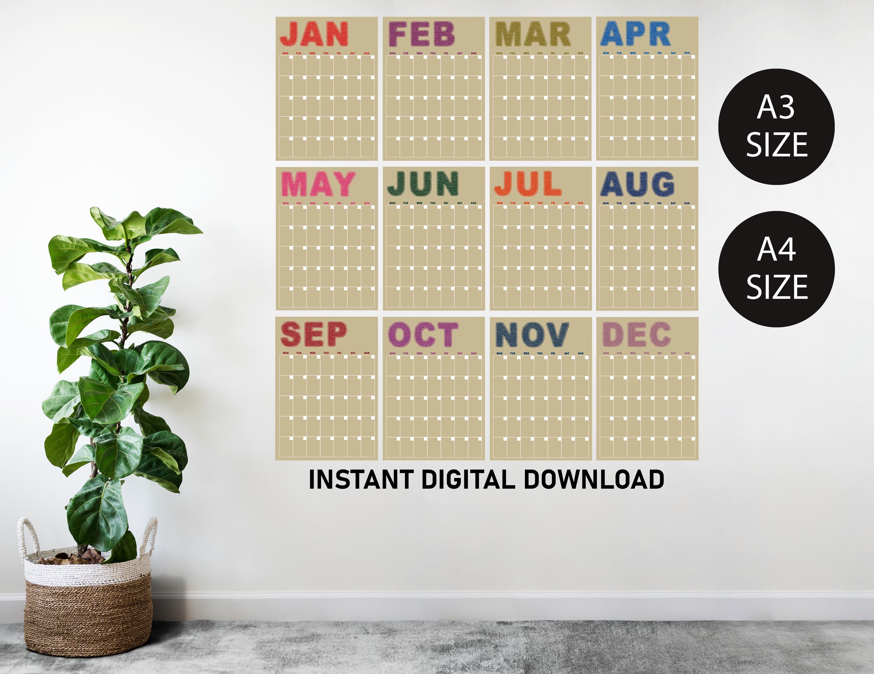 Large Monthly Wall Calendar A4 A3 Size, Undated Wall Planner ...