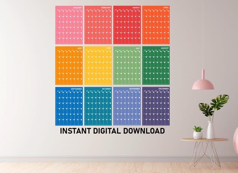 Large Monthly Wall Calendar 2025, Pastel Wall Calendar, Undated Wall ...